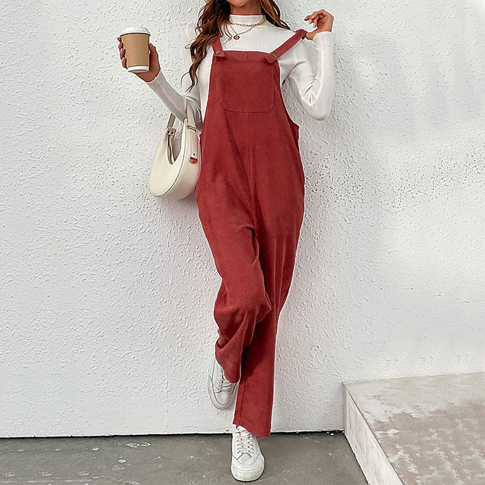 Salopette en velours côtelé rouge pastèque - Ma Jolie Salopette